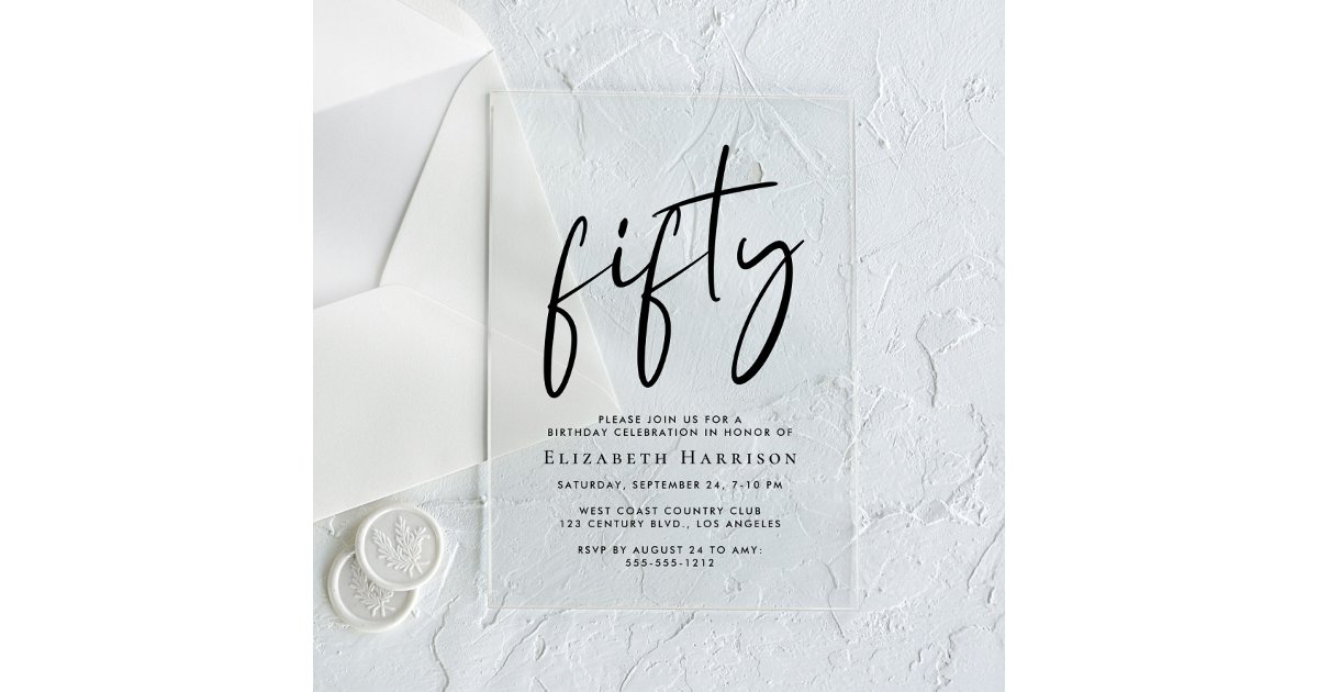 Chic Script 50th Birthday Party Acrylic Invitations | Zazzle