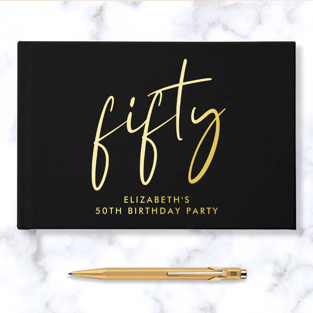 Chic Script 50th Birthday Party Foil Guest Book | Zazzle