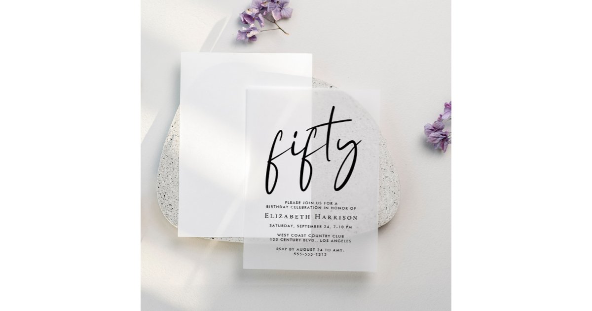 Chic Script 50th Birthday Party Vellum Invitations | Zazzle