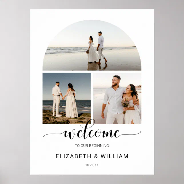 Chic Script Arch Frame Photo Wedding Welcome Sign | Zazzle