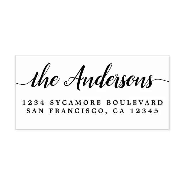 Chic Script Calligraphy Family Name Return Address Rubber Stamp | Zazzle