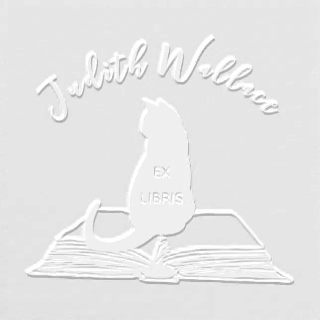 Chic Script Cat Custom Name Library Book Embosser | Zazzle