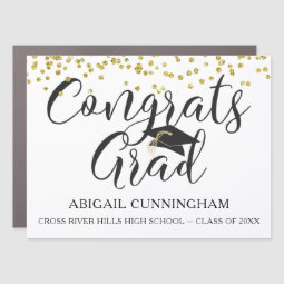 Chic Script CONGRATS GRAD Gold Confetti Graduation Car Magnet | Zazzle