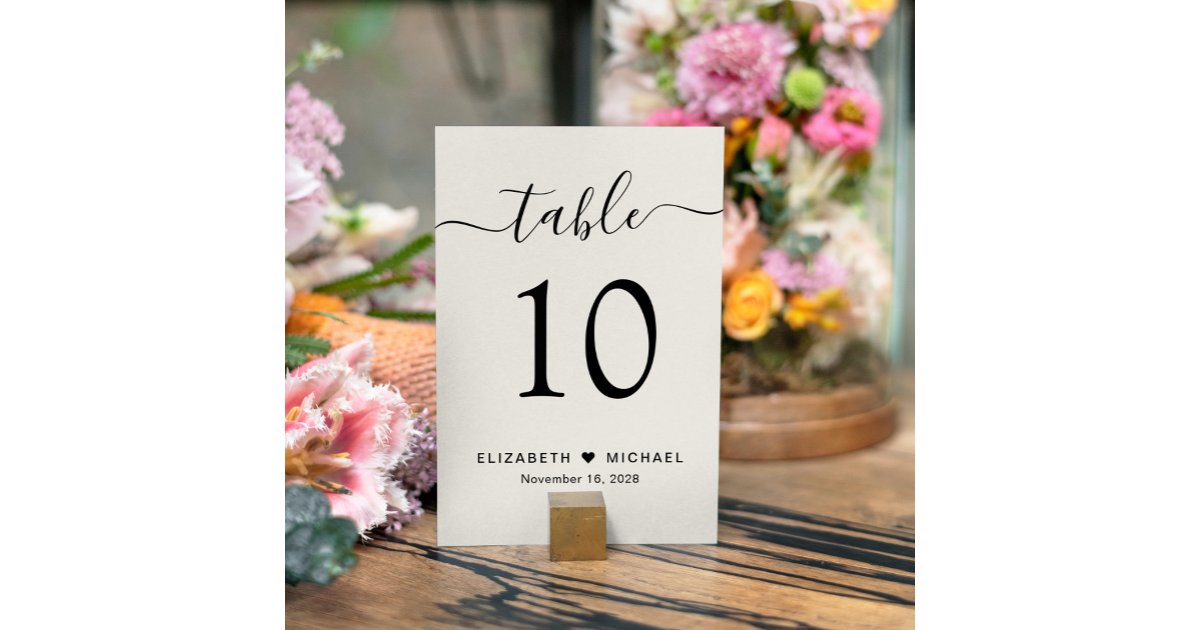 Chic Script Cream Wedding Reception Table Number | Zazzle