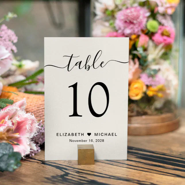 Chic Script Cream Wedding Reception Table Number | Zazzle