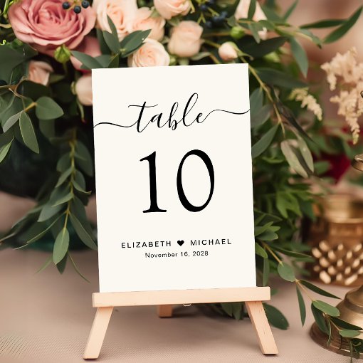 Chic Script Cream Wedding Reception Table Number | Zazzle