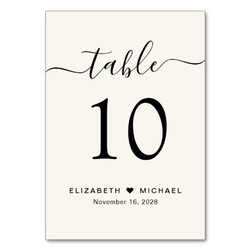 Chic Script Cream Wedding Reception Table Number | Zazzle