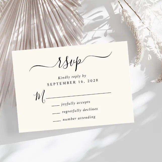 Chic Script Cream Wedding RSVP Card | Zazzle