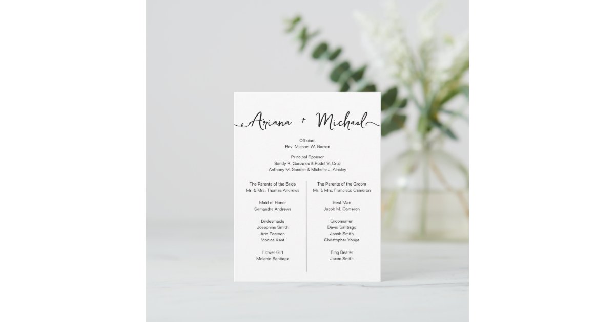 Chic script Custom Entourage list Simple wedding Invitation | Zazzle