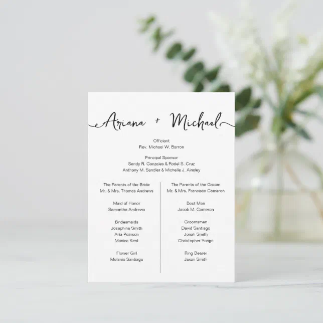 Chic script Custom Entourage list Simple wedding Invitation | Zazzle