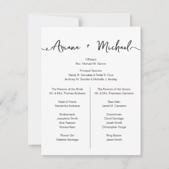 Chic script Custom Entourage list Simple wedding Invitation | Zazzle