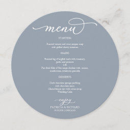 Chic Script Dusty Blue Circle Menu Card For Plate | Zazzle