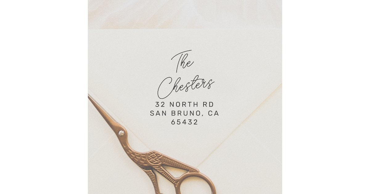 Chic Script Family Name & Address Rubber Stamp | Zazzle
