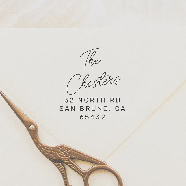 Chic Script Family Name & Address Rubber Stamp | Zazzle