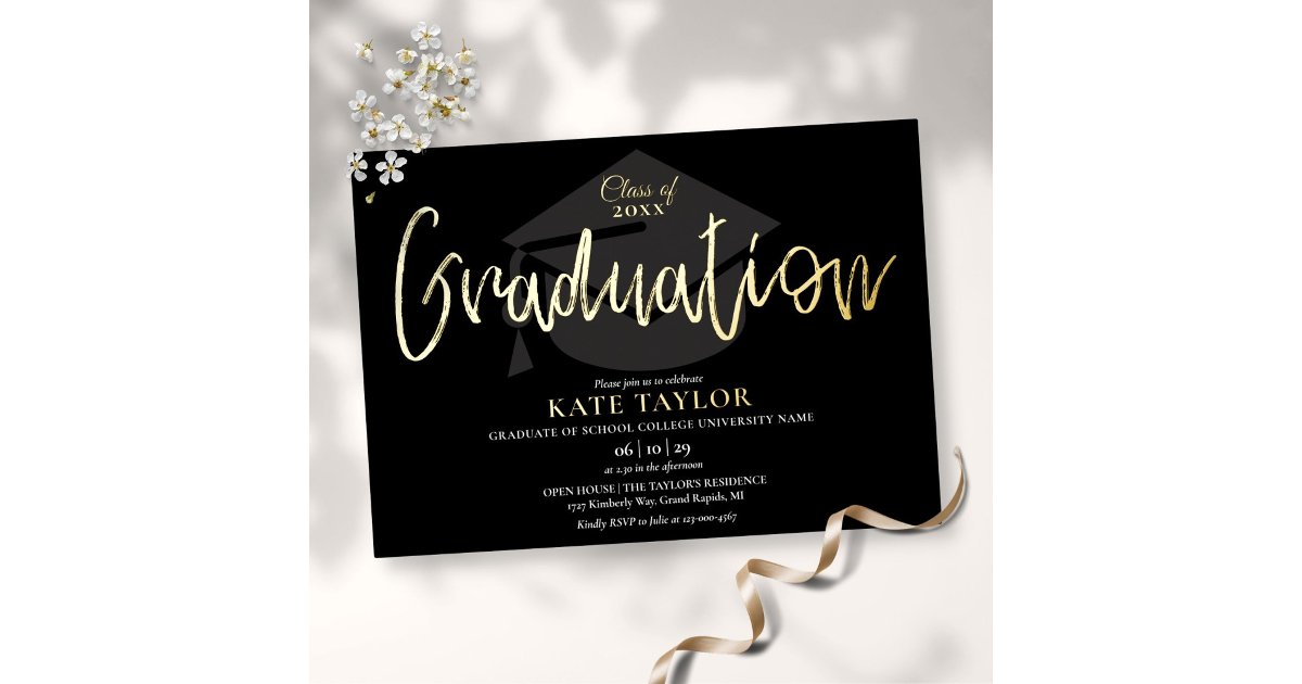 Chic Script Graduation Party Gold Foil Invitation | Zazzle