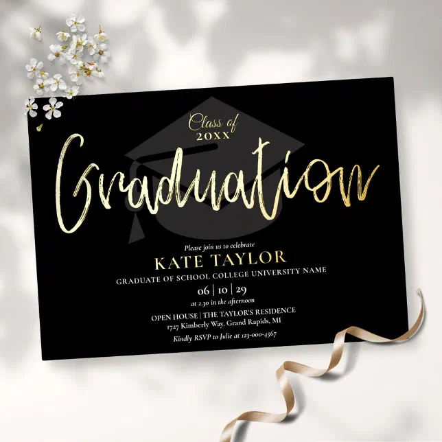 Chic Script Graduation Party Gold Foil Invitation | Zazzle