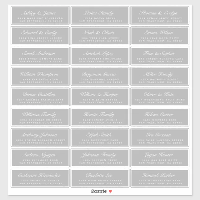 Chic Script Gray Wedding Guest Address Labels | Zazzle