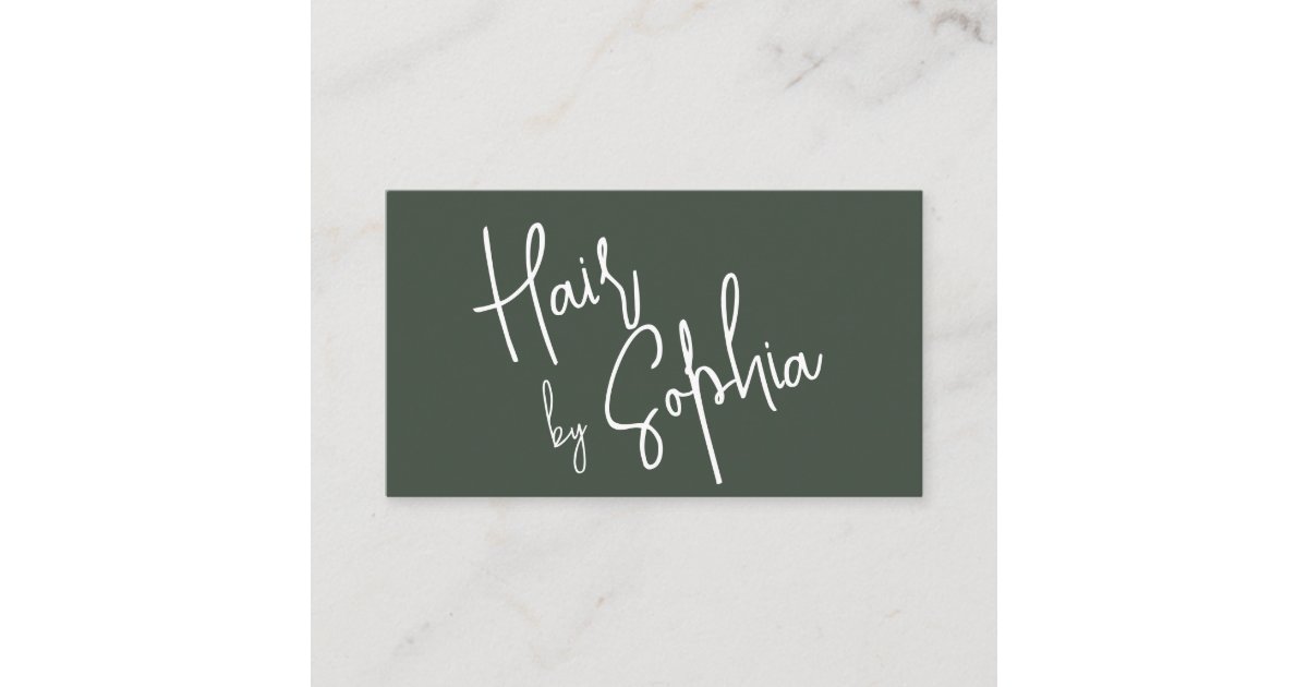 Chic Script Hair Stylist Green Business Card | Zazzle