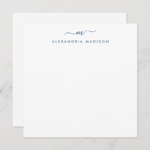Chic Script Monogram Initial Navy Blue Stationery Note Card | Zazzle