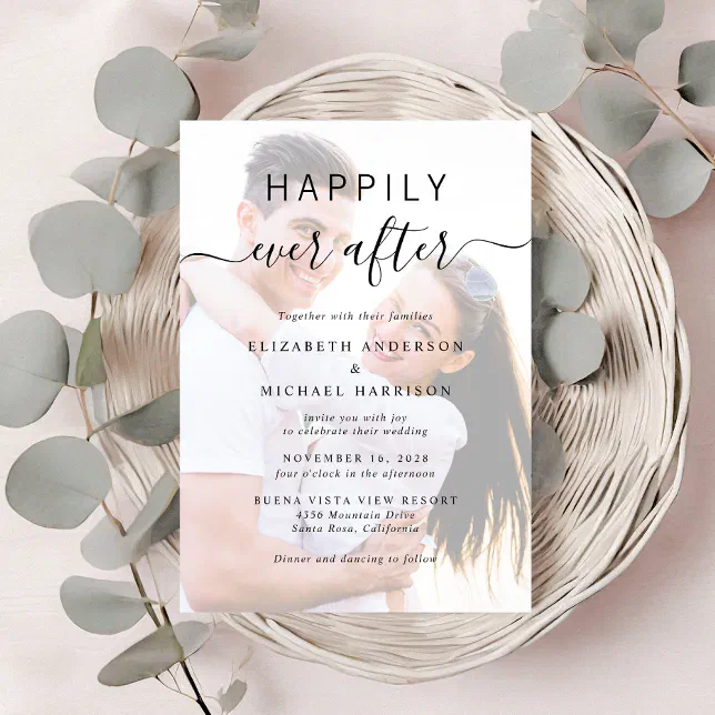 Chic Script Photo Overlay Wedding Invitation | Zazzle