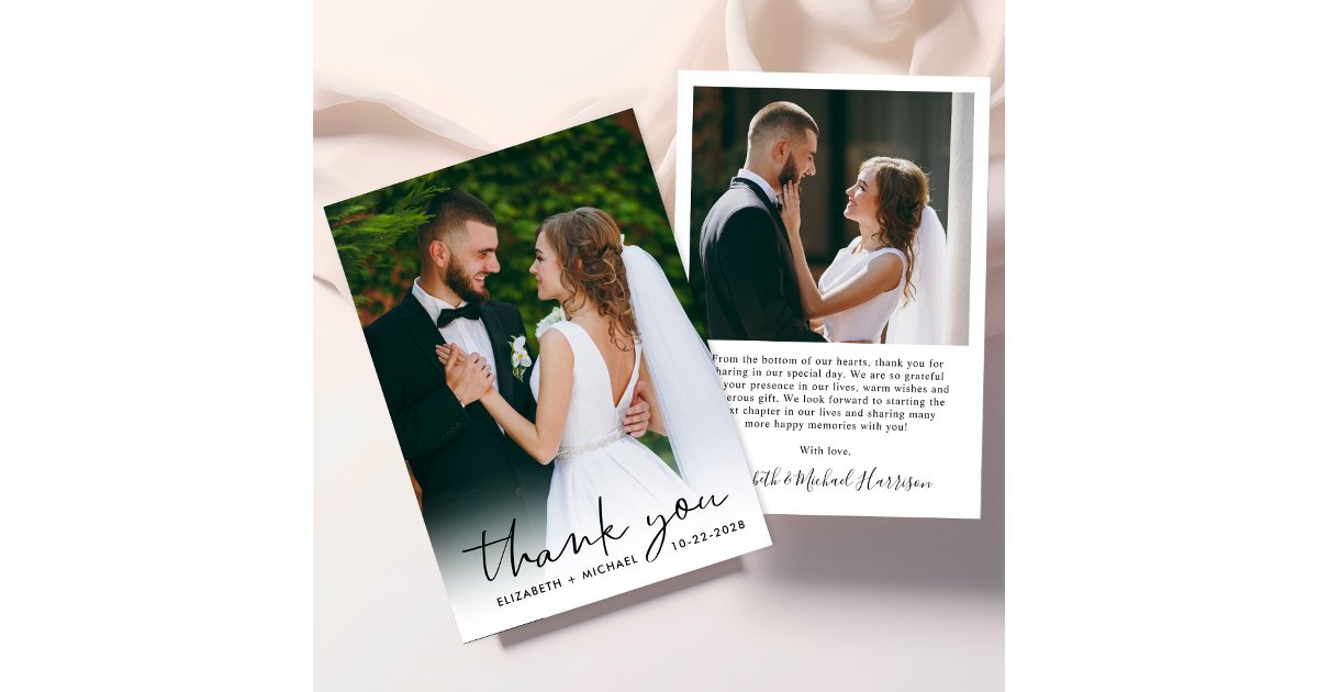 Chic Script Photo Overlay Wedding Thank You Card | Zazzle