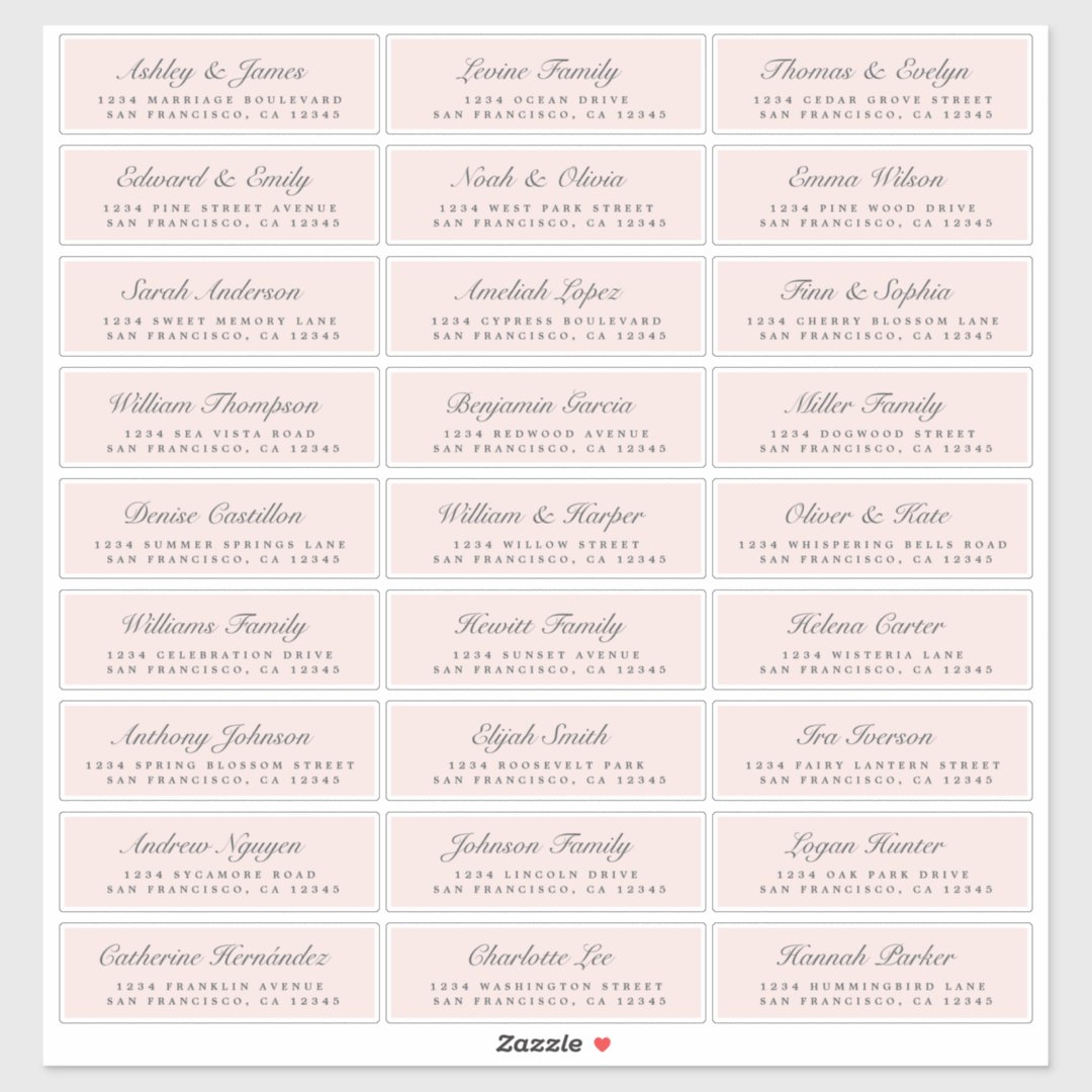 Chic Script Pink Wedding Guest Address Labels | Zazzle