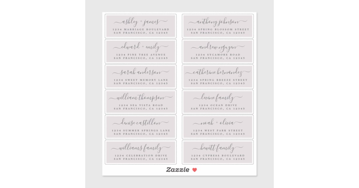 Chic Script Purple Wedding Guest Address Labels | Zazzle