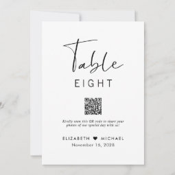 Chic Script QR Code Wedding Reception Table Number | Zazzle