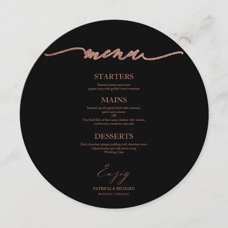Chic Script Round Wedding Menu Card For Plate | Zazzle