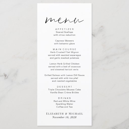 Chic Script Wedding Menu | Zazzle