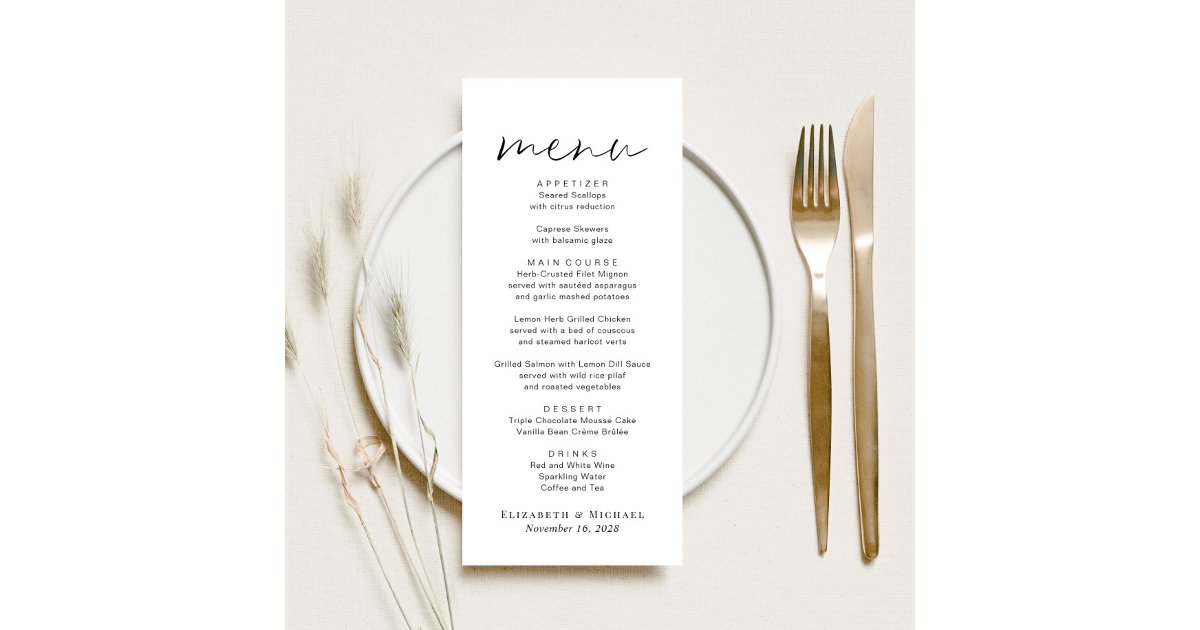 Chic Script Wedding Menu | Zazzle