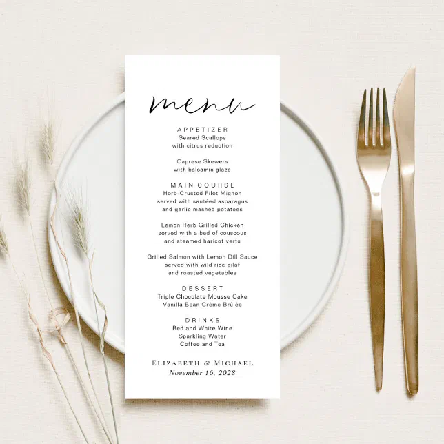 Chic Script Wedding Menu | Zazzle