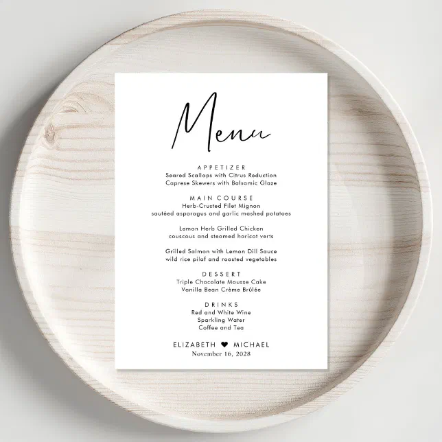 Chic Script Wedding Reception Menu | Zazzle