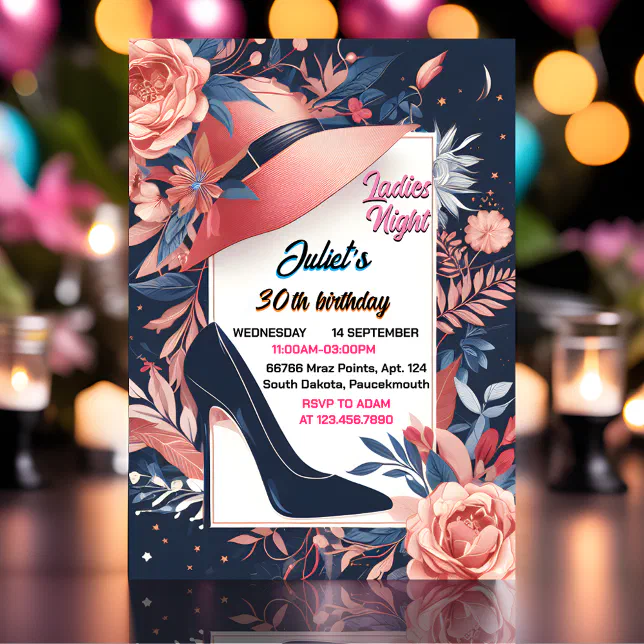 Chic Shoe Stylish Adult Ladies Night 30th Birthday Invitation | Zazzle
