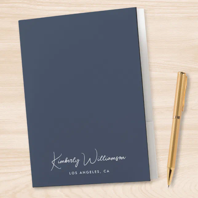 Chic Signature Script Blue Business Pocket Folder | Zazzle