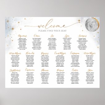 Chic Silver and Gold Celestial Seating Chart Sign | Zazzle