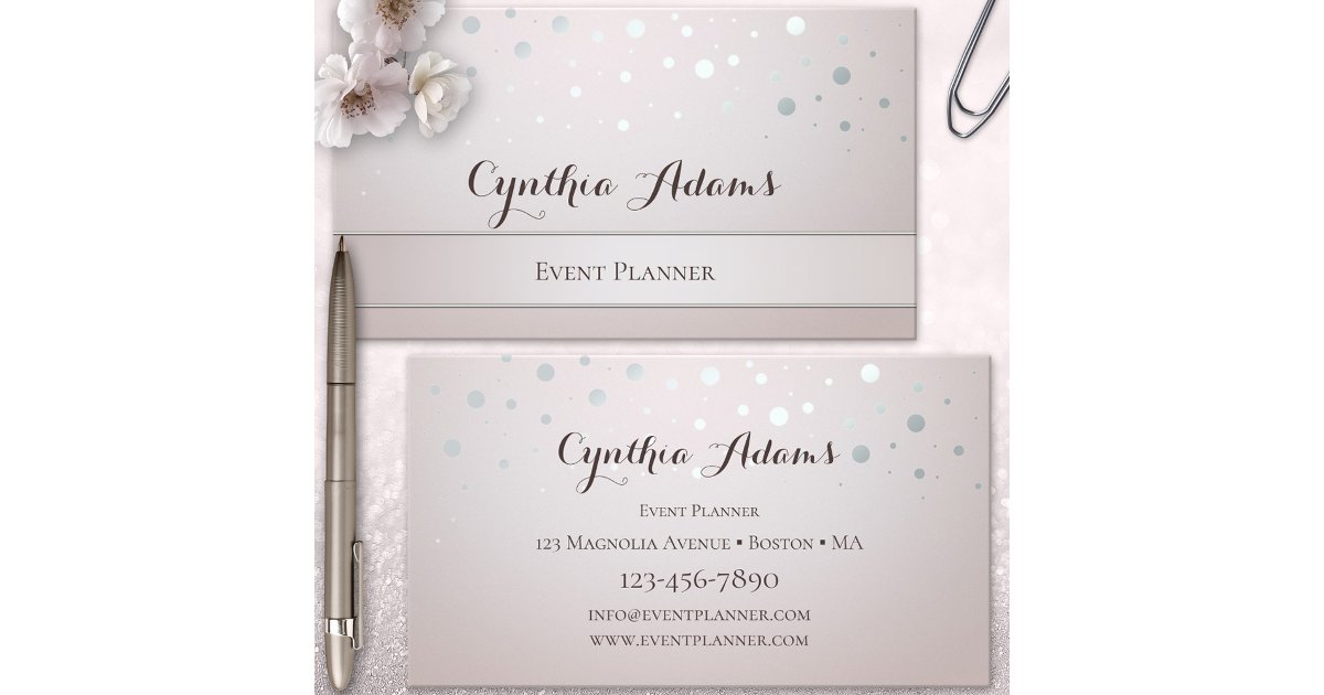 Chic Silver Confetti Event Planner Business Card | Zazzle