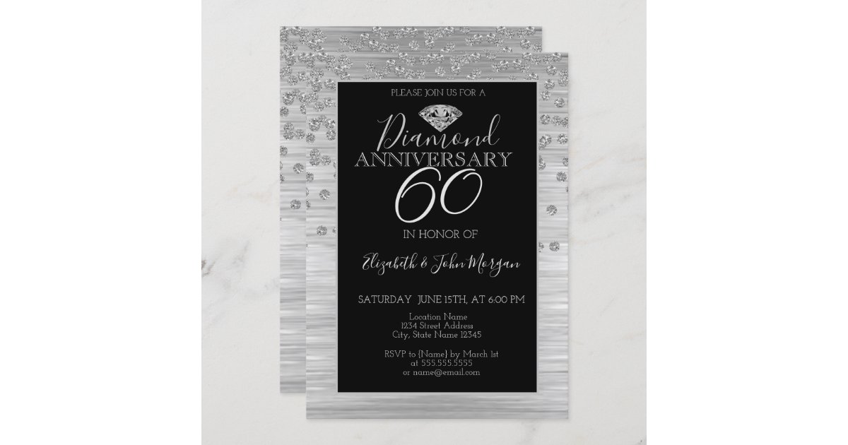Chic Silver Diamonds Wedding Anniversary Invitation | Zazzle