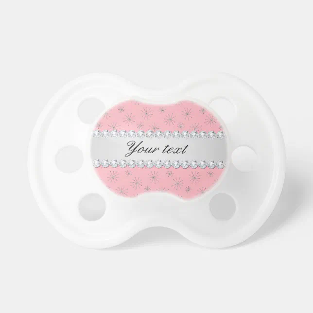 Chic Silver Glitter Snowflakes Pink Pacifier | Zazzle