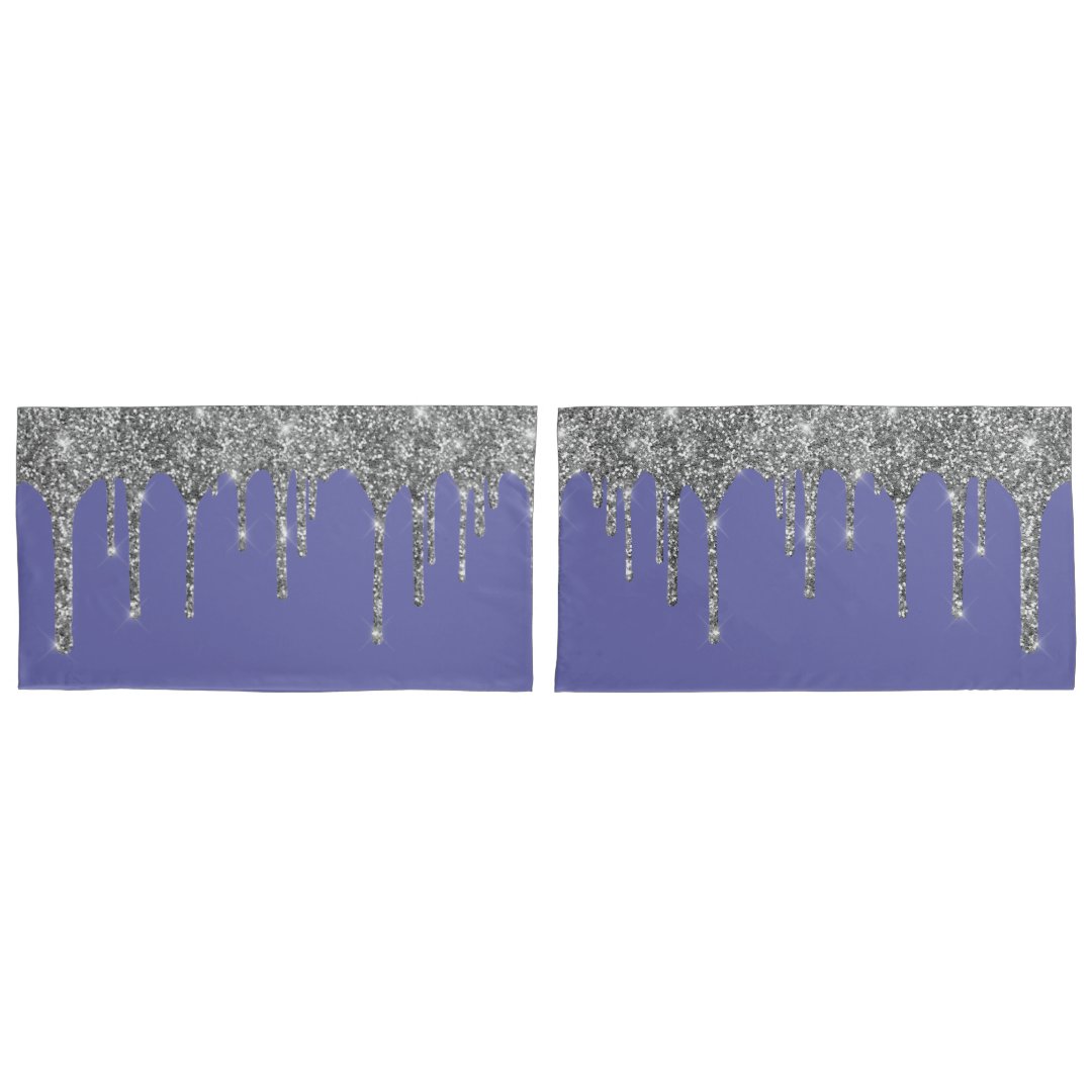Chic Silver Glitter Sparkle Drips Periwinkle Pillow Case | Zazzle