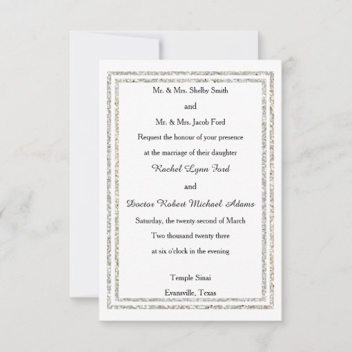 Chic Silver Glittered Trim -3x5 Wedding Invitation | Zazzle