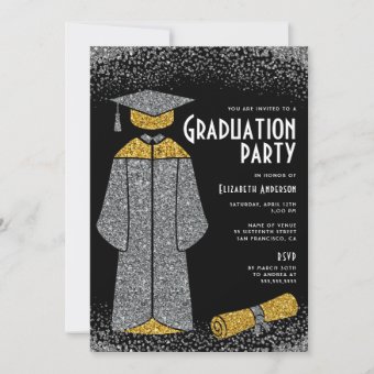 Chic Silver Gold Glitter Graduation Party Invitation | Zazzle