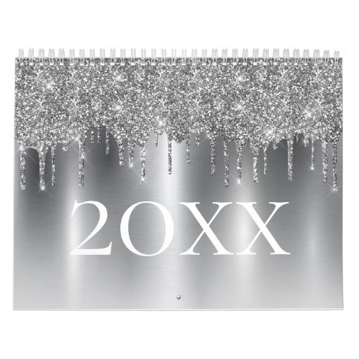Chic Silver Gray Glitter Ombre Monogram Calendar | Zazzle