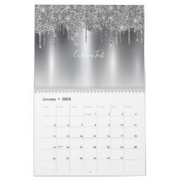 Chic Silver Gray Glitter Ombre Monogram Calendar | Zazzle
