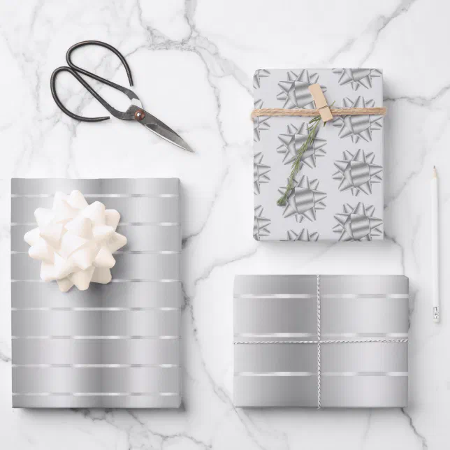 Chic Silver Ribbon Bow Bridal Shower Wrapping Paper Sheets | Zazzle