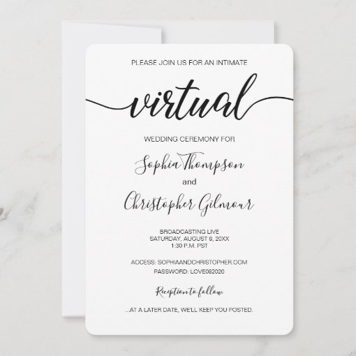 Chic Simple Custom LIVE VIRTUAL Wedding Invitation | Zazzle