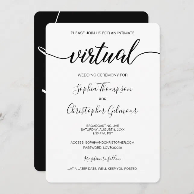 Chic Simple Custom LIVE VIRTUAL Wedding Invitation | Zazzle