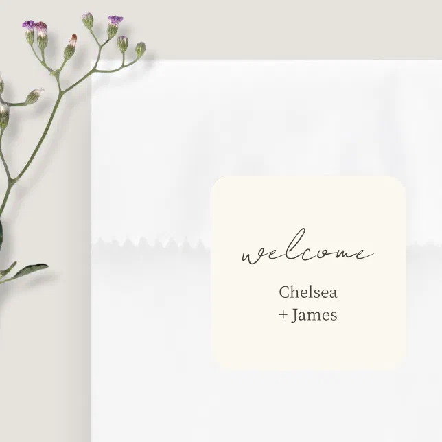 Chic Simple Script Welcome Wedding Square Sticker | Zazzle