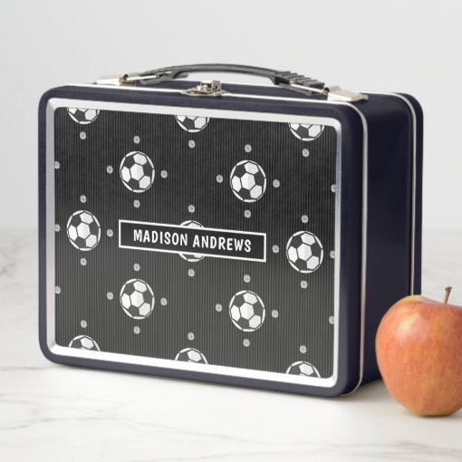Chic Soccer Football Personalized Name Metal Lunch Box | Zazzle