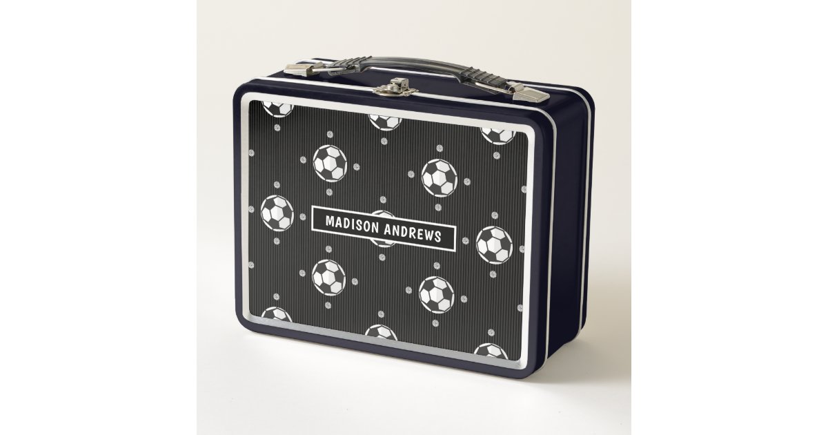 Chic Soccer Football Personalized Name Metal Lunch Box | Zazzle